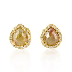 ARTISAN 18k Yellow Gold Pear-cut Ice Diamond And Diamond Halo Stud Earrings - Gold/brown