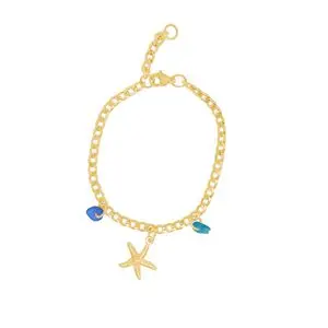GLASSTYK Starfish Charm Bracelet With Sea Glass And Gold Plating - Blue