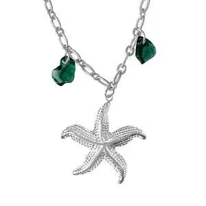GLASSTYK Starfish Charm Necklace With Sea Glass - Blue