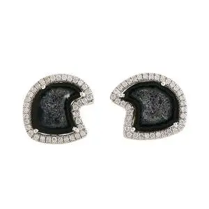 ARTISAN White / Black Black Geode & Diamond Stud Earrings In 18k White Gold - White/black