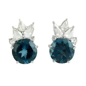 ARTISAN London Blue Topaz And Diamond Crown Stud Earrings In 14k White Gold - White/blue