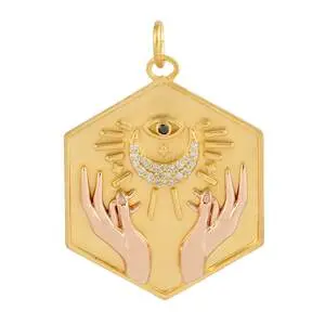 ARTISAN Evil Eye & Crescent Moon Diamond Medallion Pendant In 14k Yellow And Rose - Gold