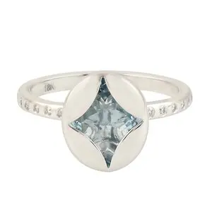 ARTISAN White / Blue Aquamarine & Diamond Ring In 18k White Gold