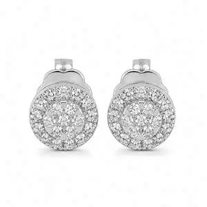 ARTISAN Round Diamond Cluster Halo Stud Earrings In 18k Gold - White