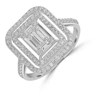 ARTISAN Baguette And Round Diamond Double Halo Statement Ring In 18k Gold - White