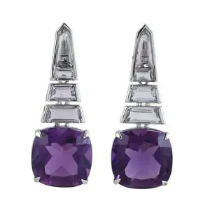 ARTISAN Geometric Amethyst And White Gold Drop Earrings