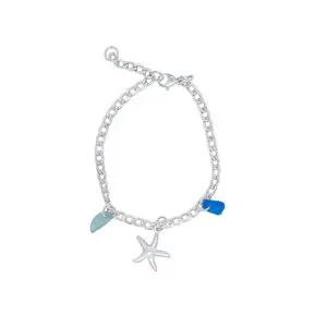 GLASSTYK Starfish Bracelet With Sea Glass Steel - Blue