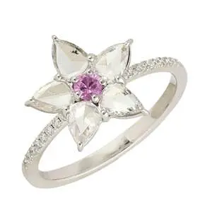 ARTISAN White / Orange Diamond & Pink Sapphire Flower Ring In 18k White Gold - White/orange