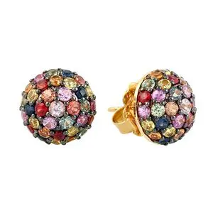ARTISAN Multicolor Sapphire Dome Stud Earrings In 18k Yellow Gold - Blue/yellow