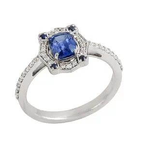ARTISAN White / Blue Blue Sapphire & Diamond Halo Ring In 14k White Gold - White/blue