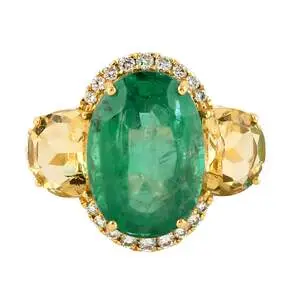ARTISAN Emerald, Citrine & Diamond Three-stone Ring In 18k Yellow Gold