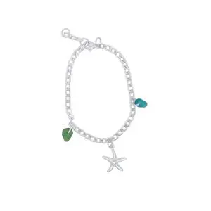 GLASSTYK Starfish Charm Bracelet With Sea Glass Accents - Green