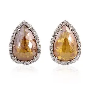 ARTISAN White / Brown Orange Ice Diamond Halo Stud Earrings In 18k White Gold - White/brown