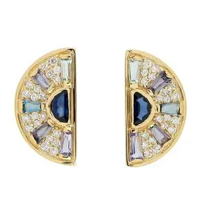 ARTISAN Multi Gemstone & Diamond Half-moon Earrings In 18k Yellow - Gold