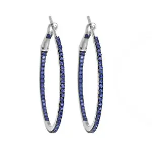 ARTISAN Blue / White Blue Sapphire Hoop Earrings In 18k White Gold - Blue/white