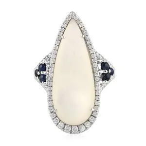 ARTISAN White / Blue Mother Of Pearl, Diamond & Blue Sapphire Statement Ring In 18k White Gold - White/blue