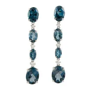 ARTISAN White / Blue London Blue Topaz & Diamond Linear Drop Earrings In 14k White Gold - White/blue