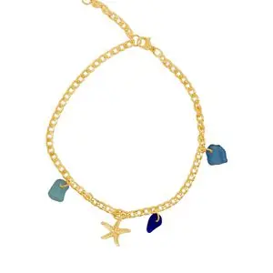GLASSTYK Starfish And Sea Glass Charm Anklet - Blue