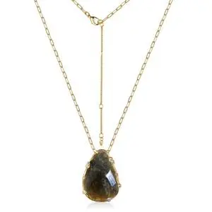 RARE MATTERS JEWELRY Organic Labradorite Teardrop Necklace - Grey