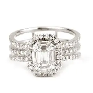 ARTISAN Emerald-cut Diamond Halo Wedding Ring In 18k Gold - White