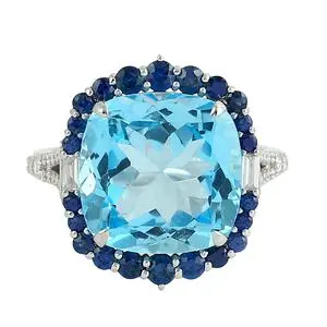 ARTISAN 14k White Gold Blue Topaz And Sapphire Halo Ring - White/blue