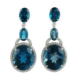 ARTISAN London Blue Topaz & Diamond Drop Earrings In 14k White Gold - White/blue
