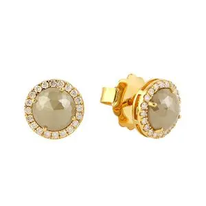 ARTISAN Gold / White / Brown Ice Diamond & Diamond Halo Stud Earrings In 18k Yellow Gold - Gold/white/brown