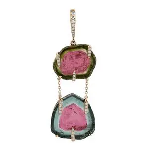 ARTISAN 18k Rose Watermelon Tourmaline & Diamond Pendant