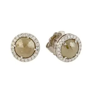 ARTISAN White / Brown Yellow Ice Diamond Halo Stud Earrings In 18k White Gold - White/brown