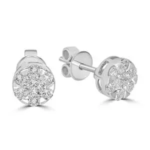 ARTISAN Round Diamond Cluster Earrings In 18k Gold - White