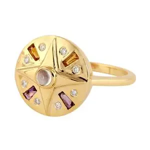 ARTISAN 18k Yellow Moonstone, Amethyst, Citrine & Diamond Compass Ring