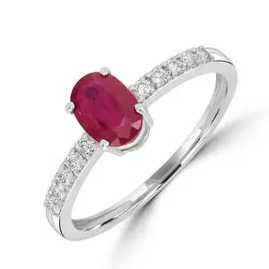 ARTISAN White / Red Oval Ruby And Diamond Accent Ring In 18k White Gold - White/red