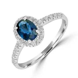 ARTISAN White / Blue Blue Sapphire And Diamond Halo Ring In 18k White Gold - White/blue