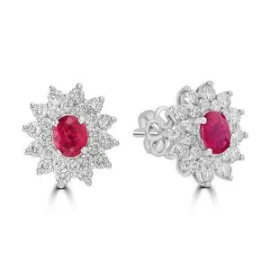 ARTISAN White / Pink Ruby & Diamond Floral Cluster Stud Earrings In 18k White Gold - White/pink