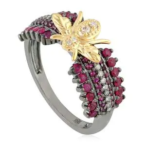 ARTISAN Gold / Red Ruby, Diamond And Bee Motif Statement Ring In 18k Two-tone Gold - Gold/red