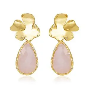 RARE MATTERS JEWELRY Rose Quartz Floral Drop Earrings - Pink