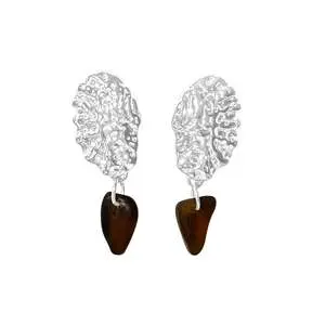 GLASSTYK Sea Urchin Earrings Sea Glass Steel - Brown