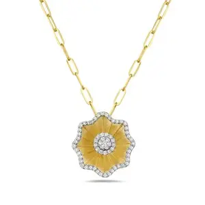 ARTISAN Gold / White Pave Diamond Floral Pendant Necklace In 14k Yellow Gold - Gold/white
