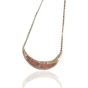 RARE MATTERS JEWELRY Sparkles Strawberry Quartz Curved Bar Pendant Necklace - Pink