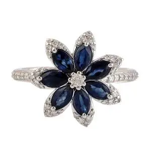 ARTISAN White / Blue Blue Sapphire & Diamond Floral Ring In 18k White Gold - White/blue