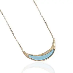 RARE MATTERS JEWELRY Curved Bar Pendant Necklace With Glass And Cubic Zirconia - Blue