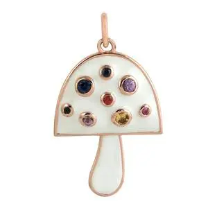 ARTISAN Multi Sapphire Mushroom Pendant In 14k Rose Gold With Enamel - Blue/yellow