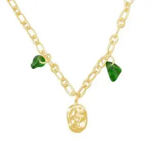 GLASSTYK 18k Gold Plated Surgical Steel Bracelet With Sea Glass - Green