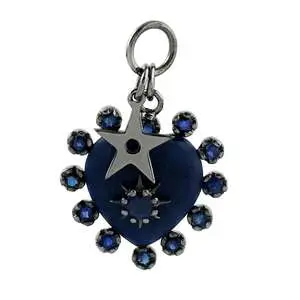 ARTISAN 14k Oxidized White Gold Sapphire Heart Star Pendant - Black/blue