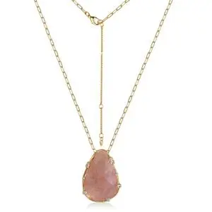 RARE MATTERS JEWELRY Organic Strawberry Quartz Teardrop Necklace - Pink