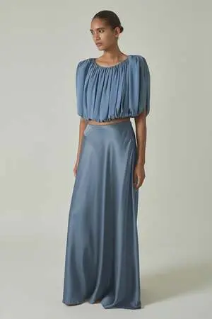 HEIRLOME Antonia Silk Satin Maxi Skirt - Dresden Blue