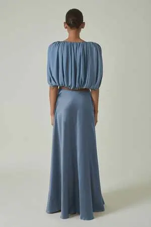 HEIRLOME Antonia Silk Satin Maxi Skirt - Dresden Blue