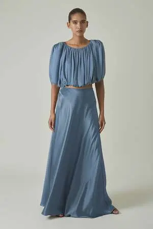 HEIRLOME Antonia Silk Satin Maxi Skirt - Dresden Blue