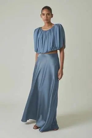 HEIRLOME Antonia Silk Satin Maxi Skirt - Dresden Blue