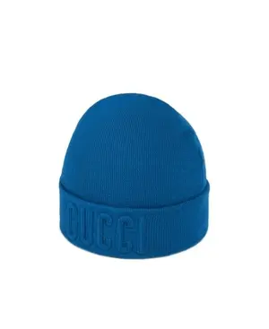 Gucci Logo-embossed Wool Beanie - Blue